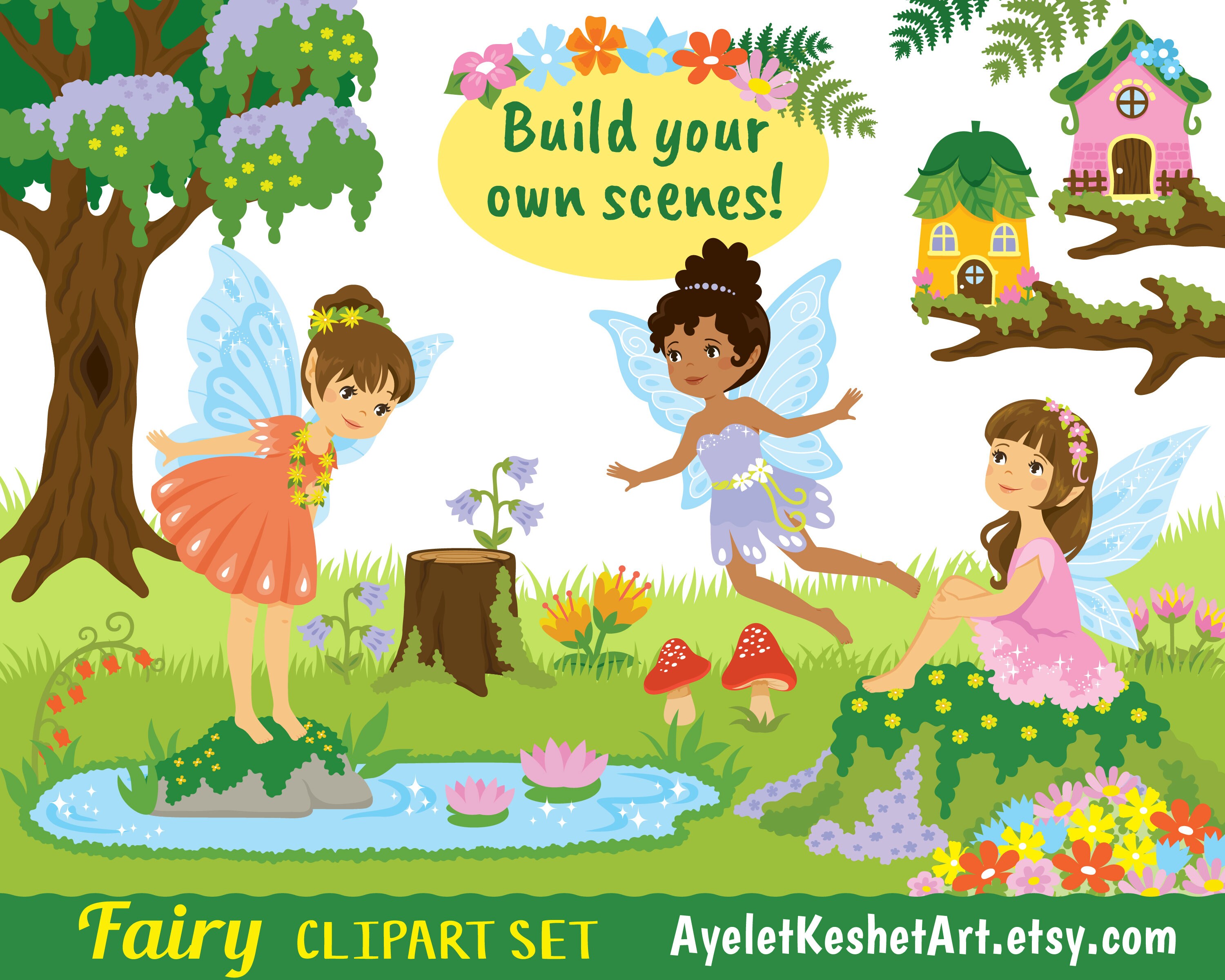 Fairy Clipart Bundle. Magical Fairies, Forest, Flowers and Nature ...