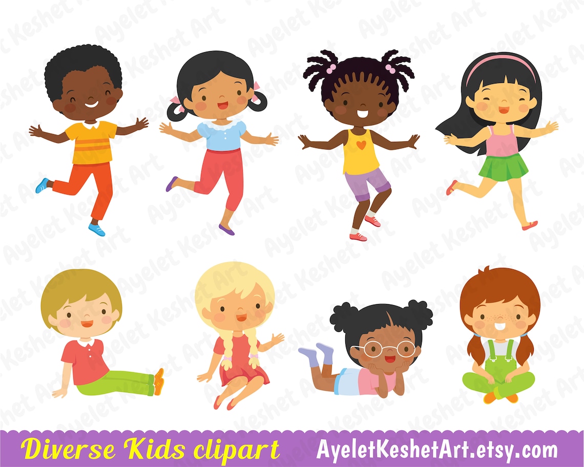 Diverse Kids Clipart. Multi Ethnic Children (white, Asian and Black ...