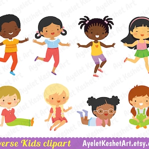 Diverse Kids Clipart. Multi Ethnic Children (white, Asian and Black ...
