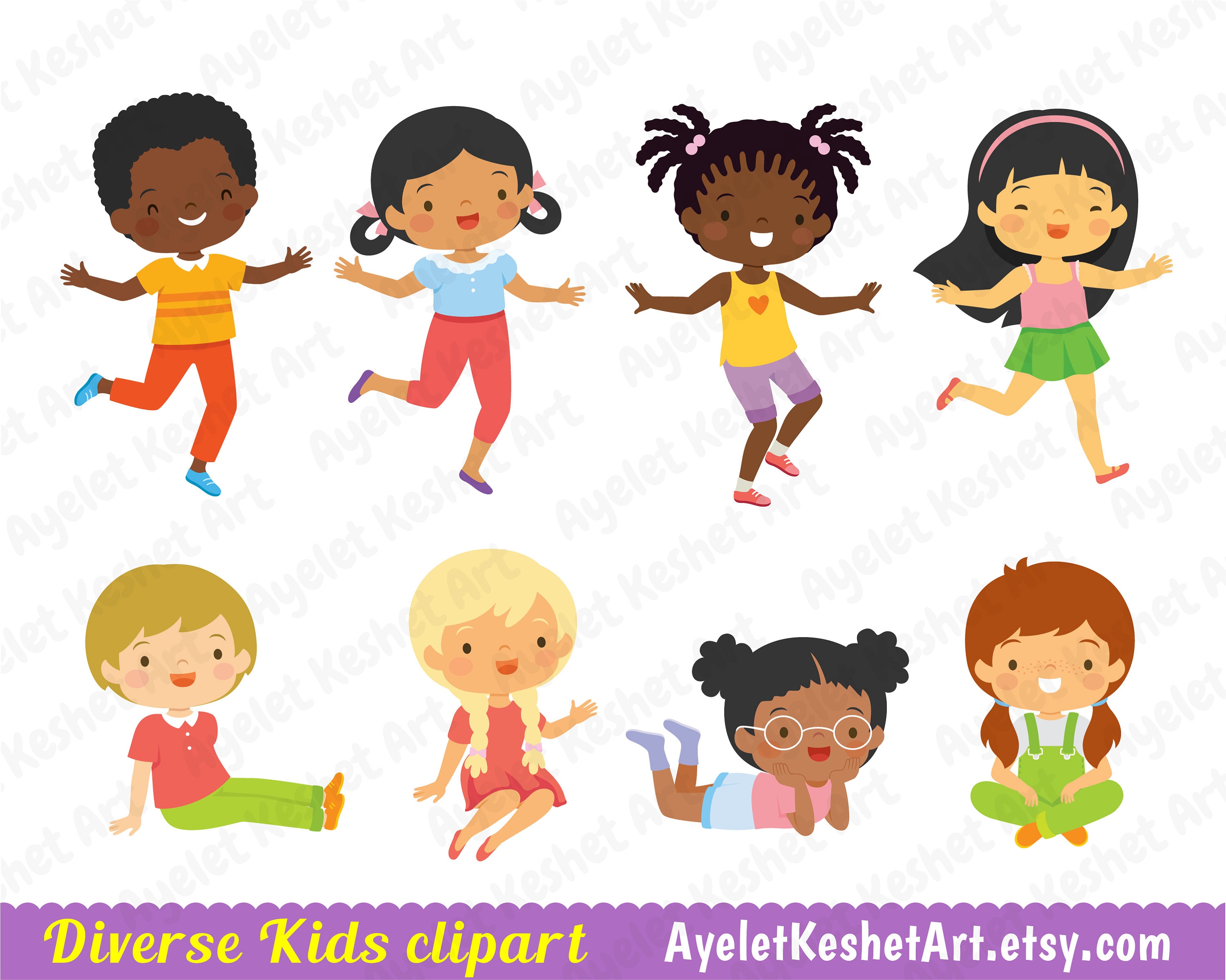 Diverse Kids Clipart. Multi Ethnic Children white, Asian and Black Kids ...