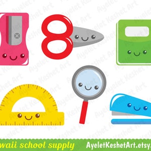 Kawaii School Clipart Set. Cute Digital Clipart Bundle for Personal ...
