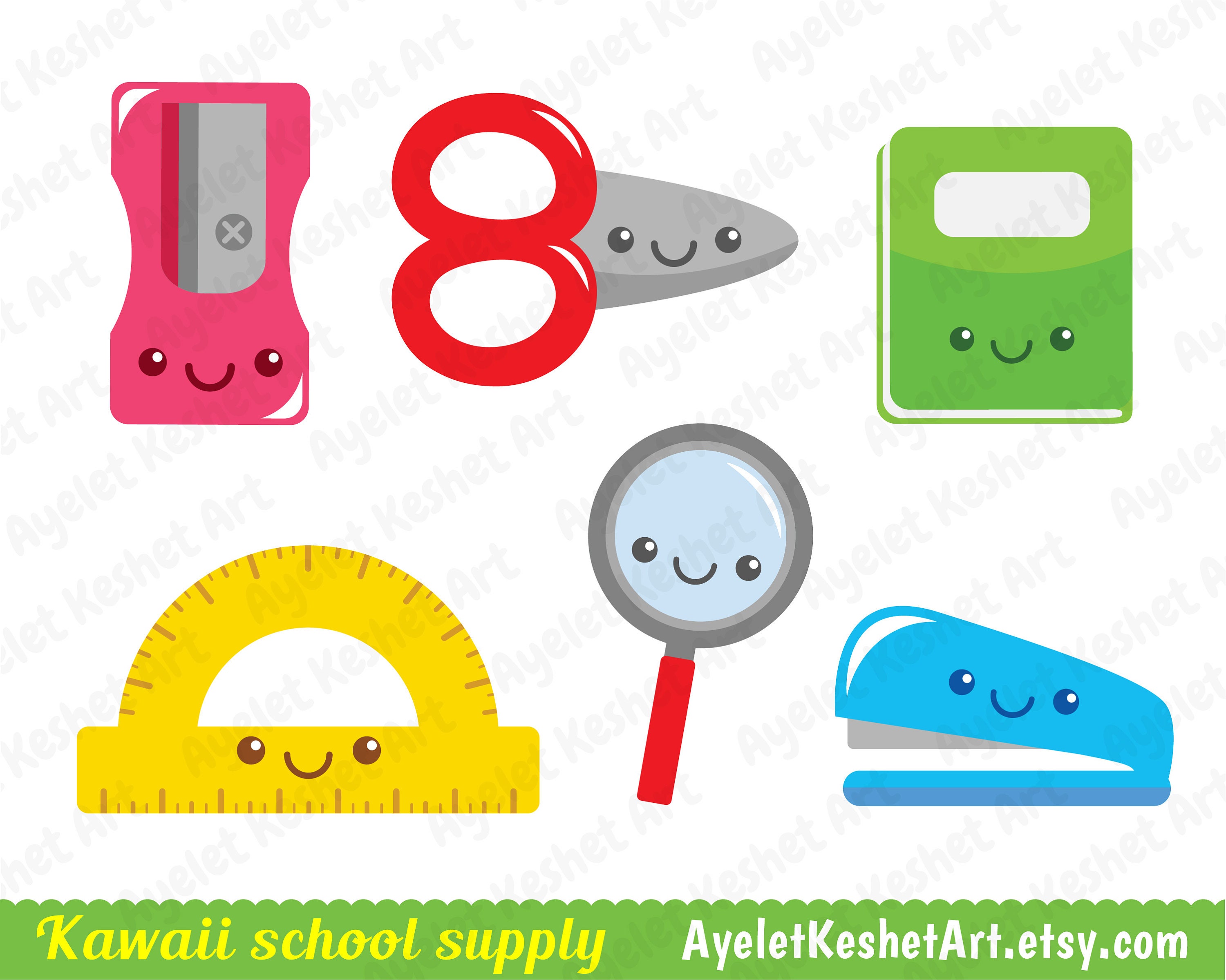Kawaii School Clipart Set. Cute Digital Clipart Bundle for Personal ...