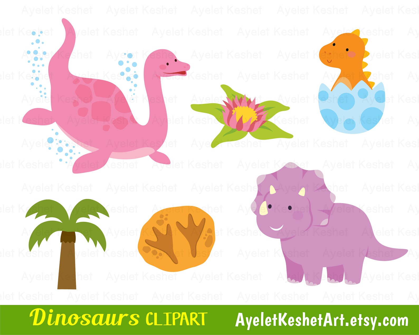 Dinosaur Clipart Set. Cute Dinosaurs Clipart Bundle for Personal ...