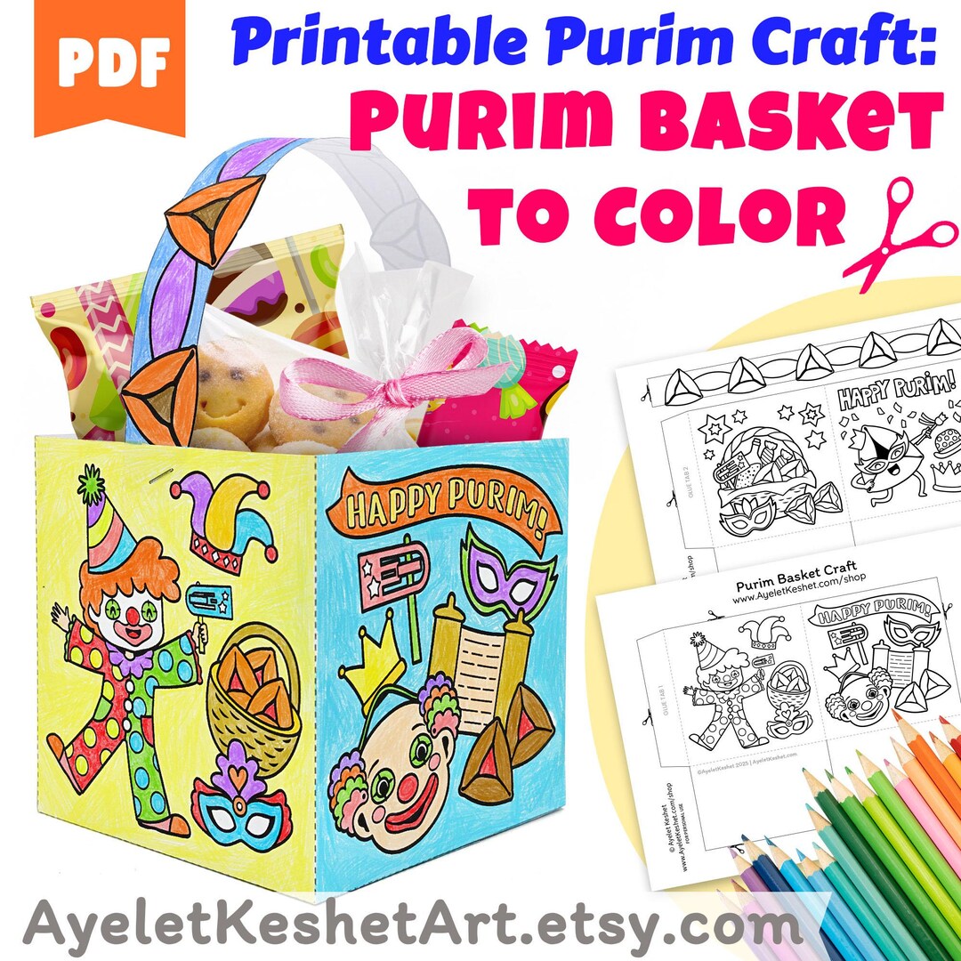 Printable Purim Basket to Color: Purim Craft for Kids - Make a DIY ...