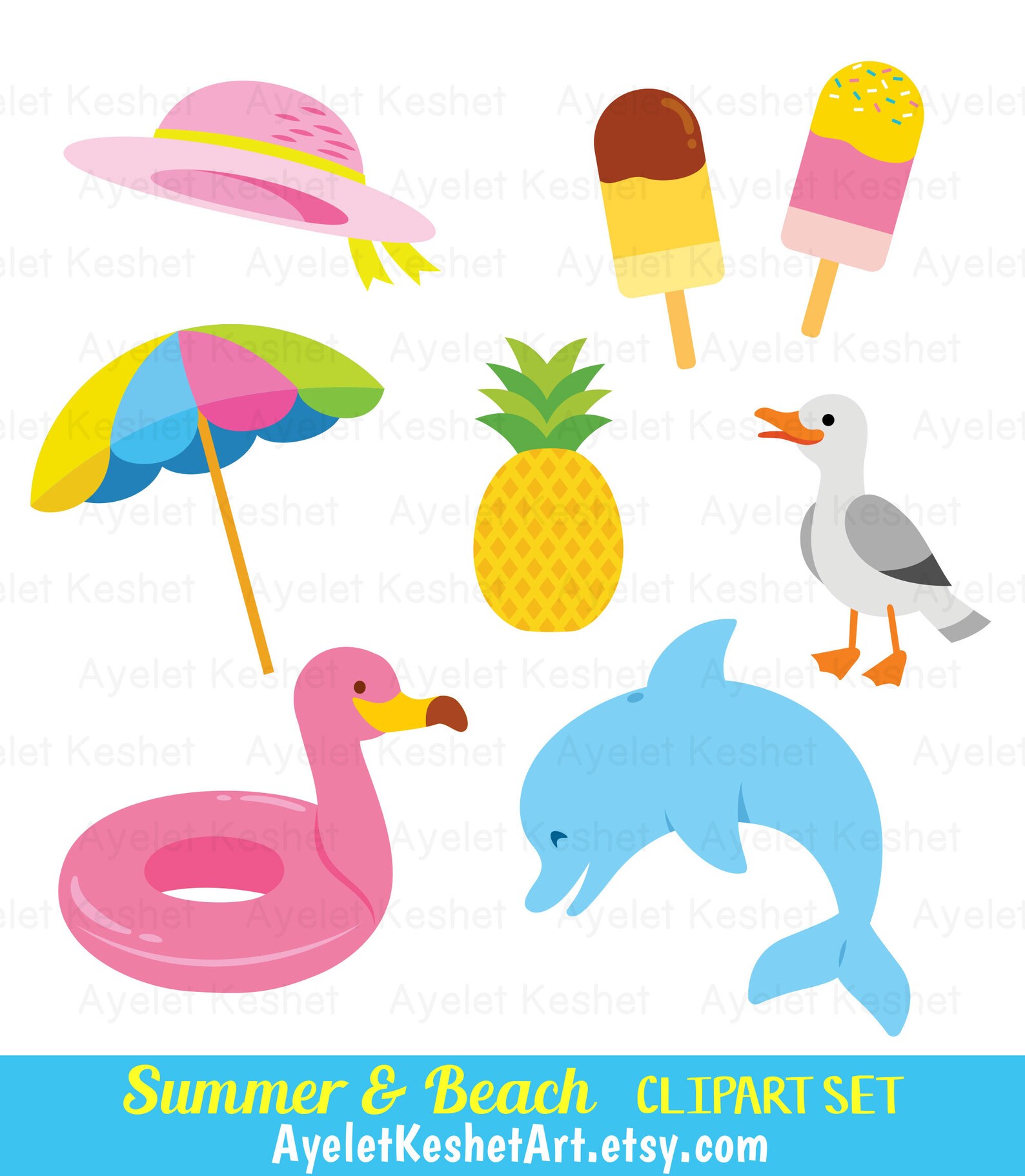 Summer Clipart Set. Cute Beach Clipart Bundle for Personal & - Etsy Israel