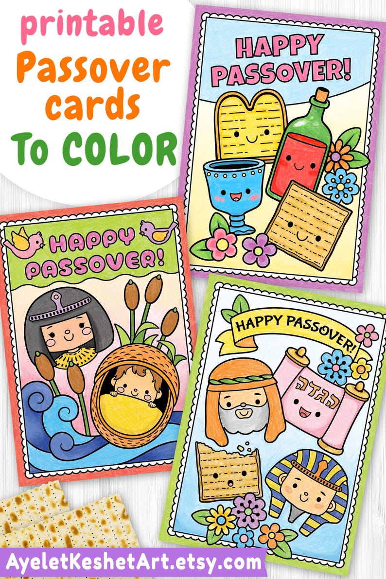 Passover Cards to Color. 3 Coloring Pages of Happy Passover Cards, to ...