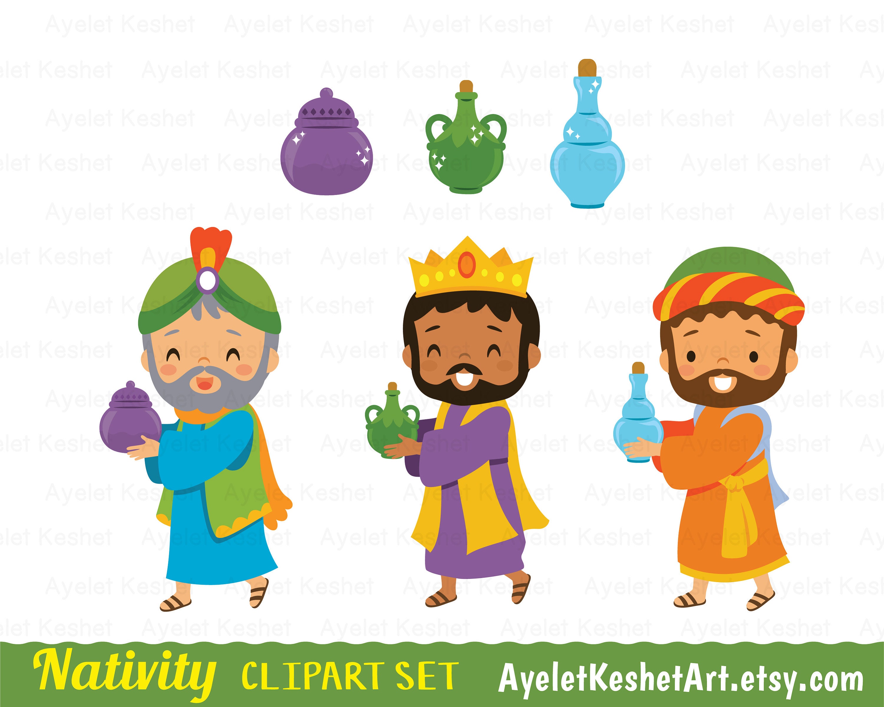 Nativity Clipart Set for Christmas. Digital Clipart Bundle With Cute ...