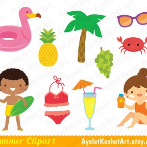 Summer Clipart Set. Cute Beach Clipart Bundle for Personal & Commercial ...