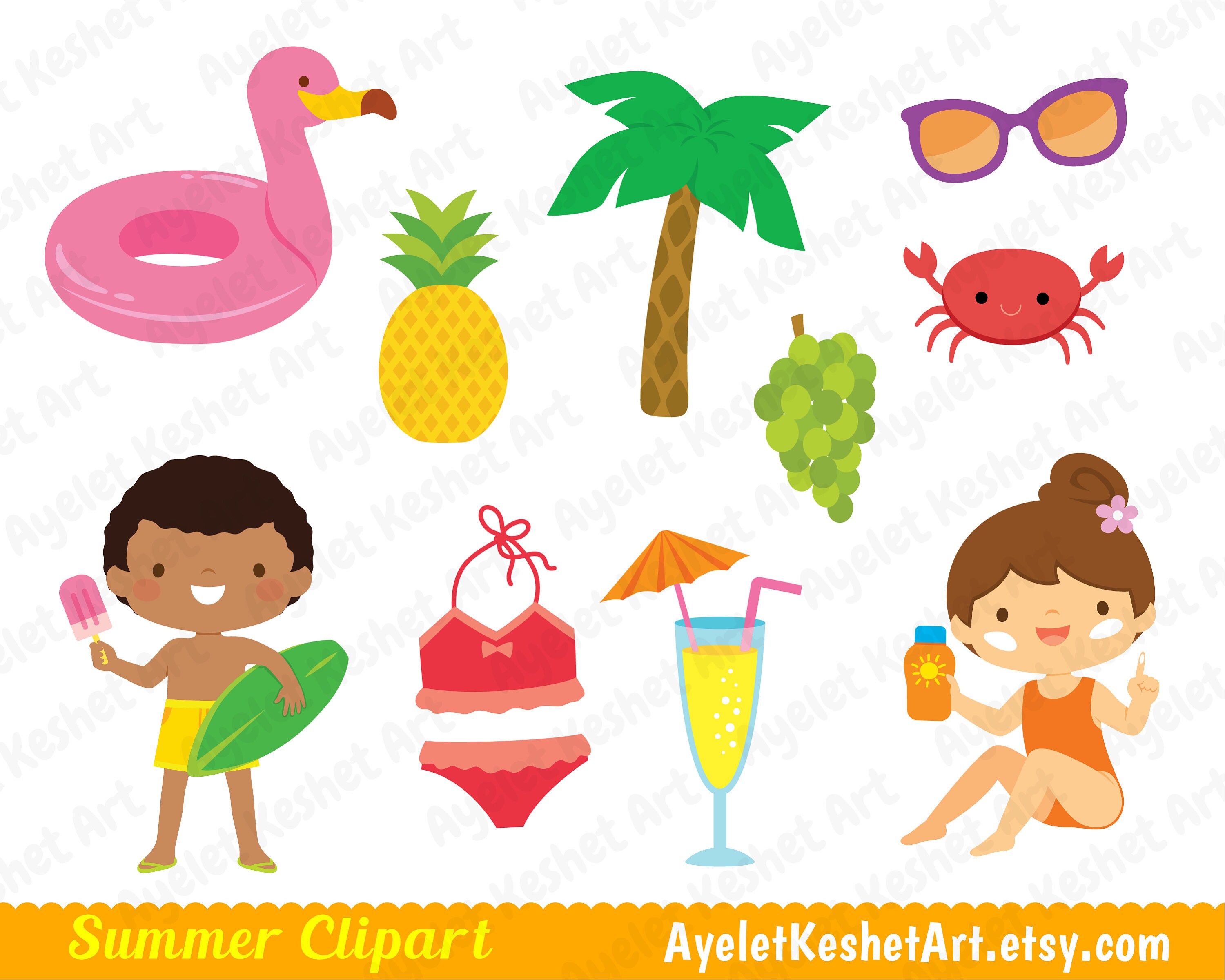 Summer Clipart Set. Cute Beach Clipart Bundle for Personal & Commercial ...