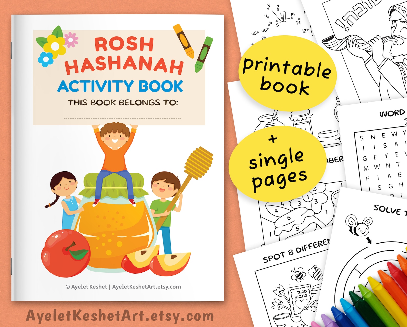 Printable Rosh Hashanah Activity Book for Kids. Activity Pages, Puzzles ...