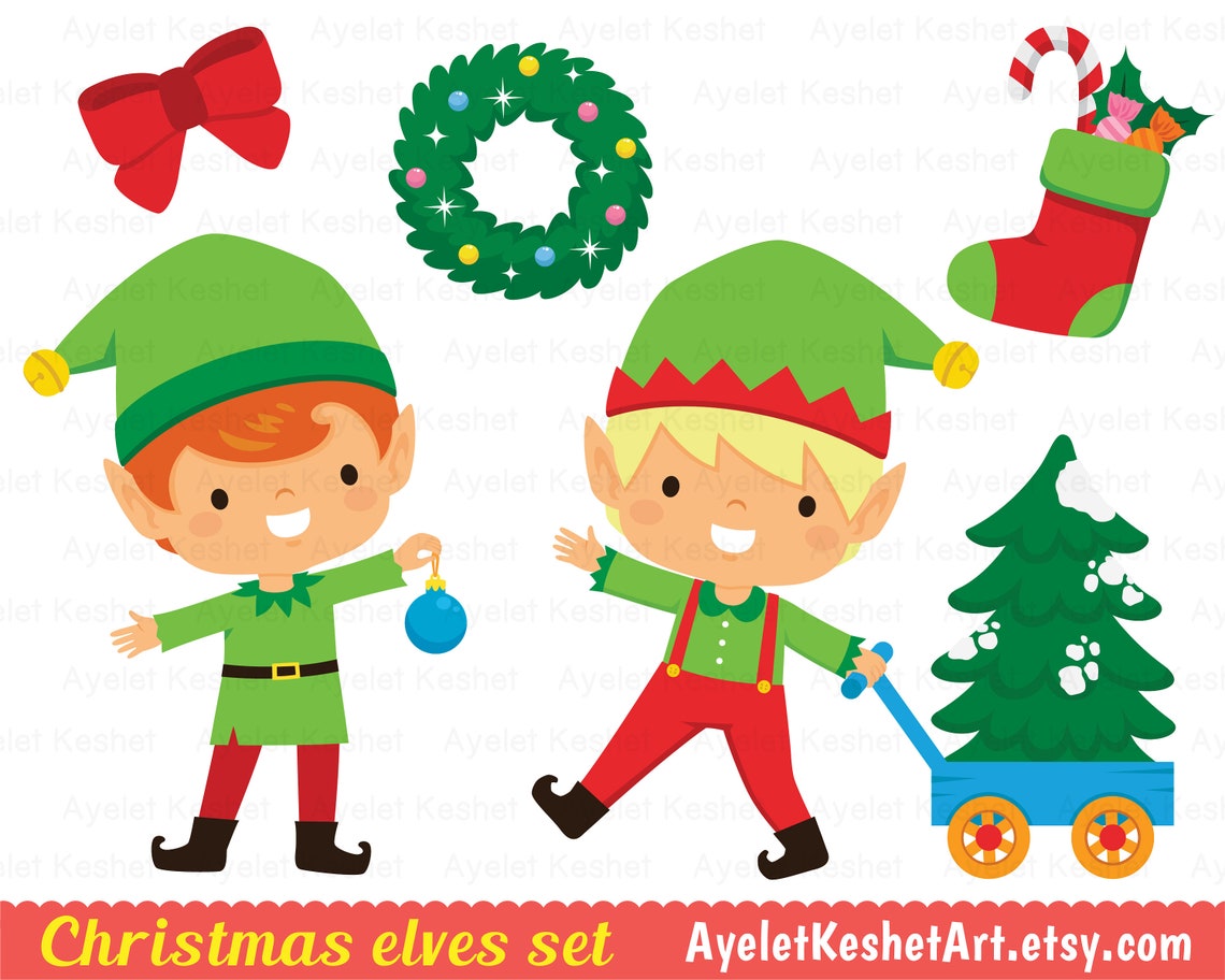 Christmas Elves Clipart. Cute Christmas Clipart Set With Elves - Etsy ...