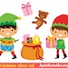 Christmas Elves Clipart. Cute Christmas Clipart Set With Elves and ...