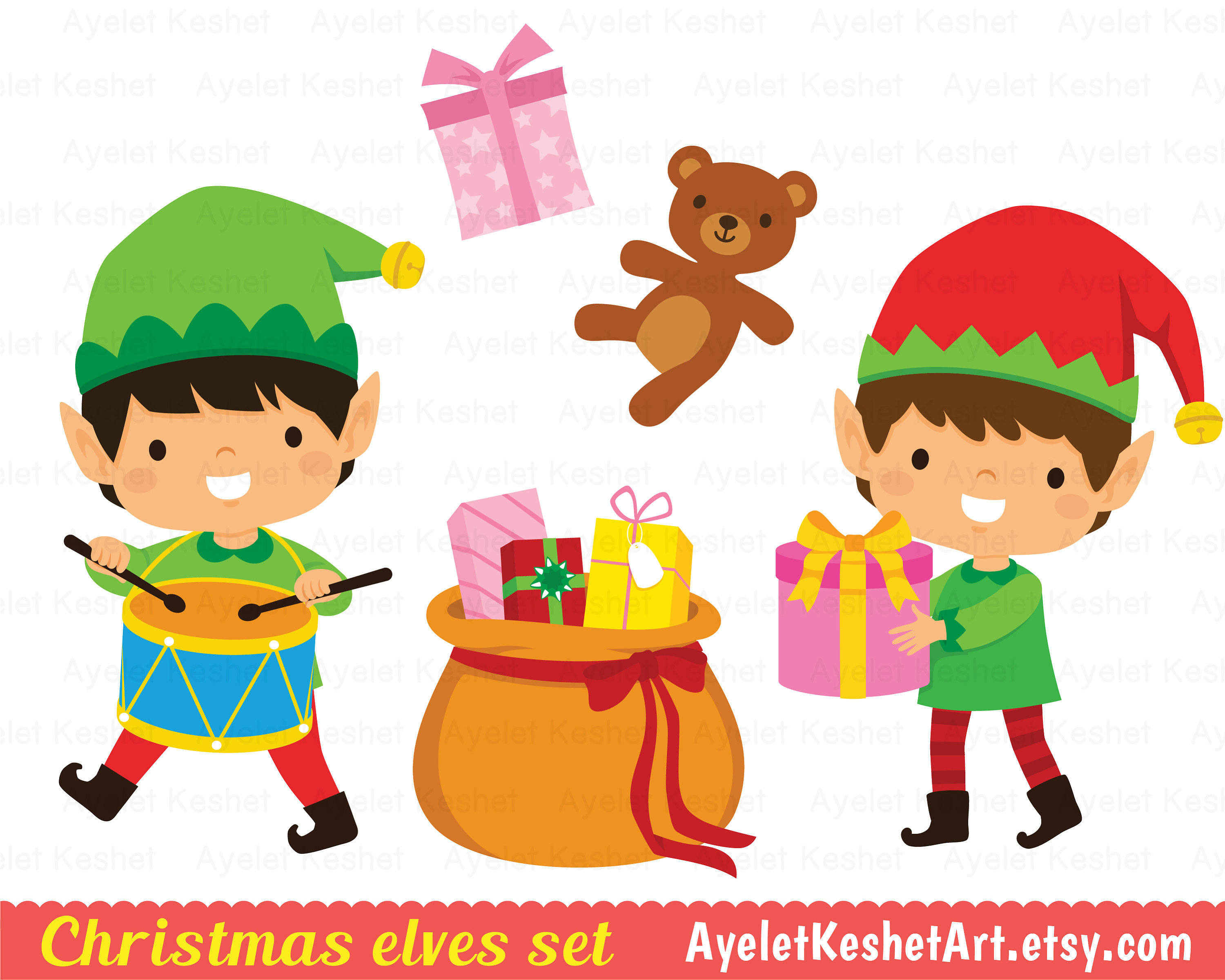 Dancing Christmas Elves Clipart