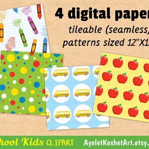 School Kids Clipart Set & Digital Paper. Digital Clipart Bundle for ...