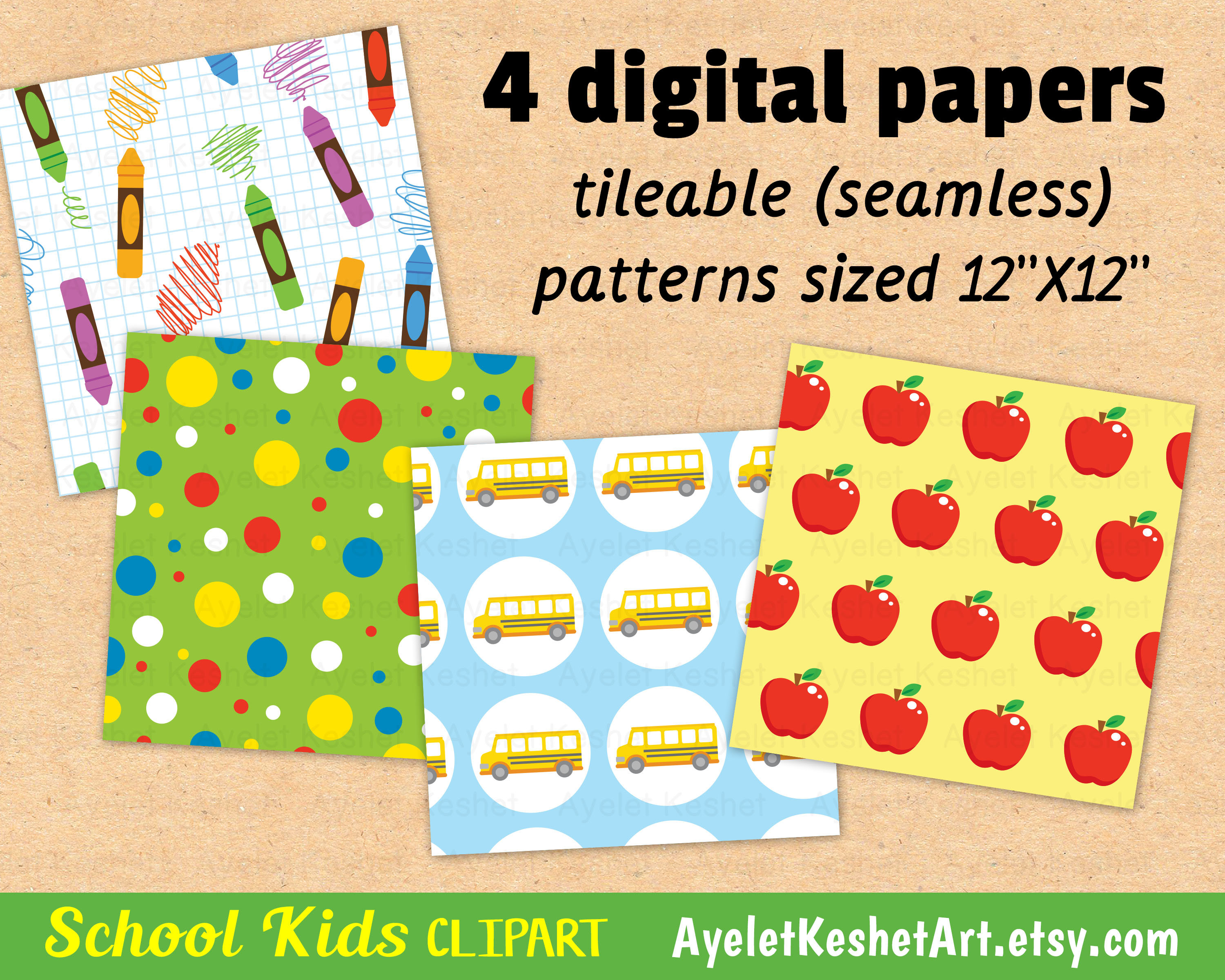School Kids Clipart Set & Digital Paper. Digital Clipart - Etsy Israel