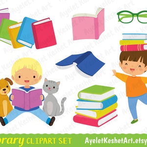 Book Clipart / Library Clipart Set. Kids Reading Books Clipart Bundle ...