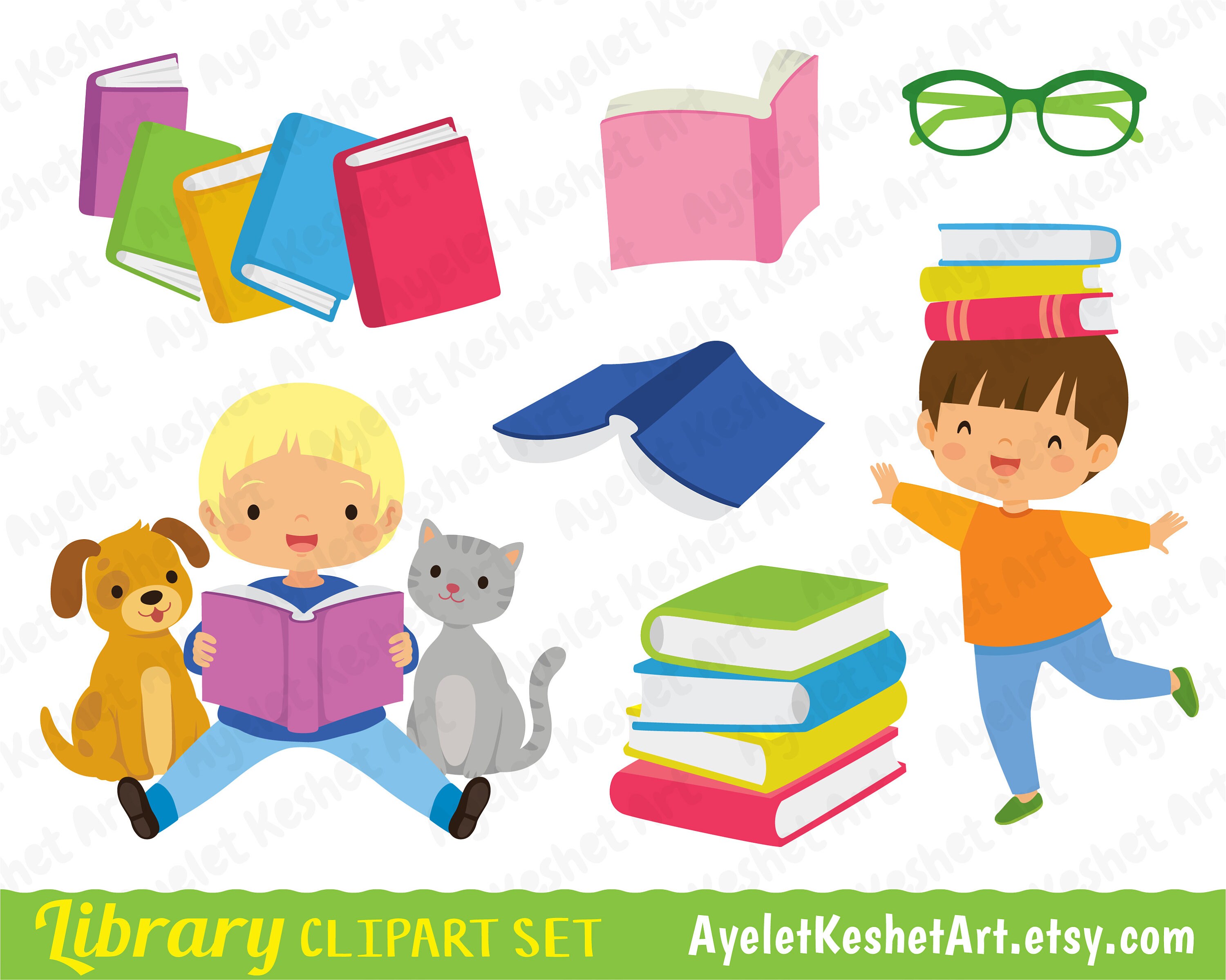 Book Clipart / Library Clipart Set. Kids Reading Books Clipart - Etsy