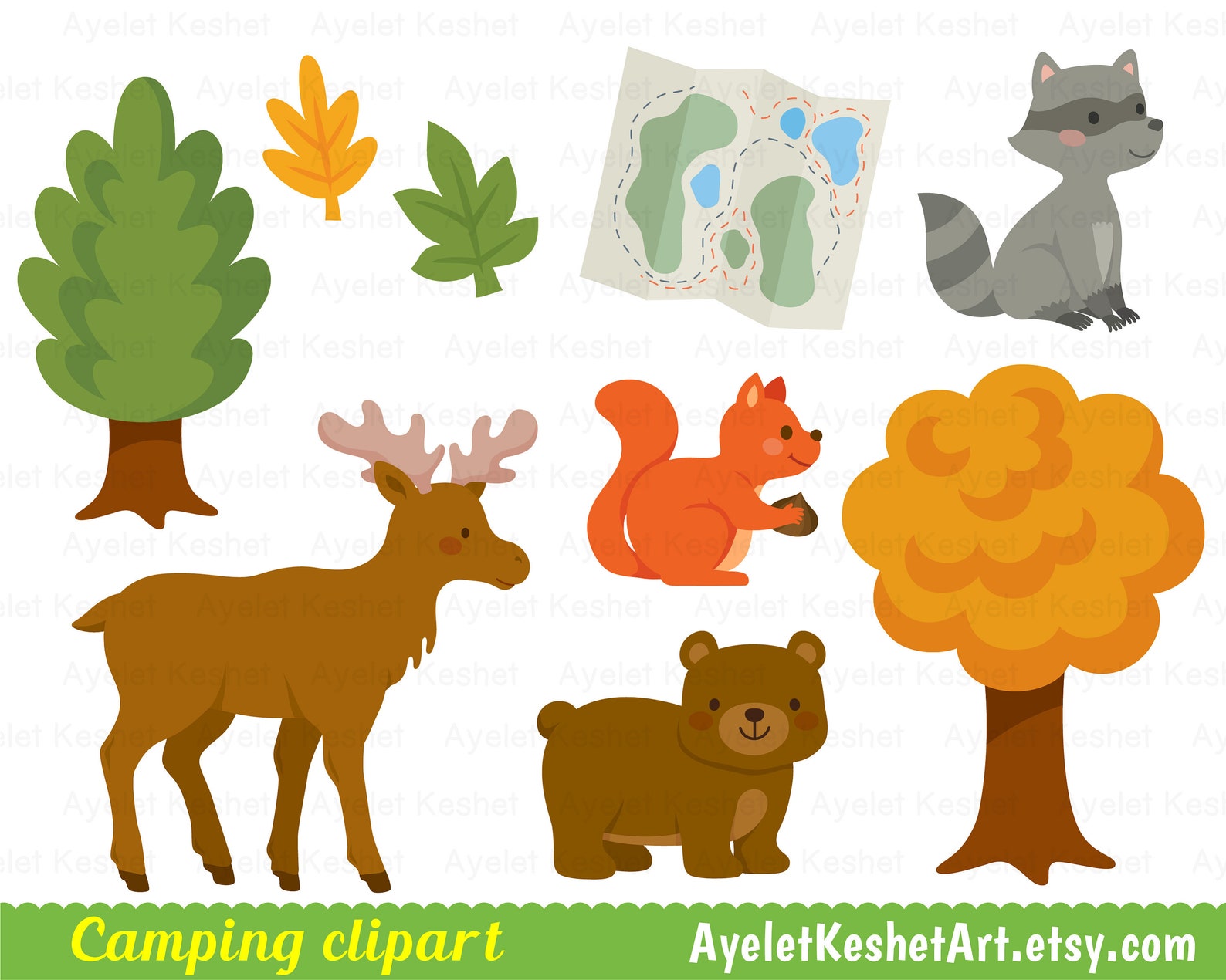 Camping Clipart Set. Travel and Outdoors Activities, Camping Gear and ...