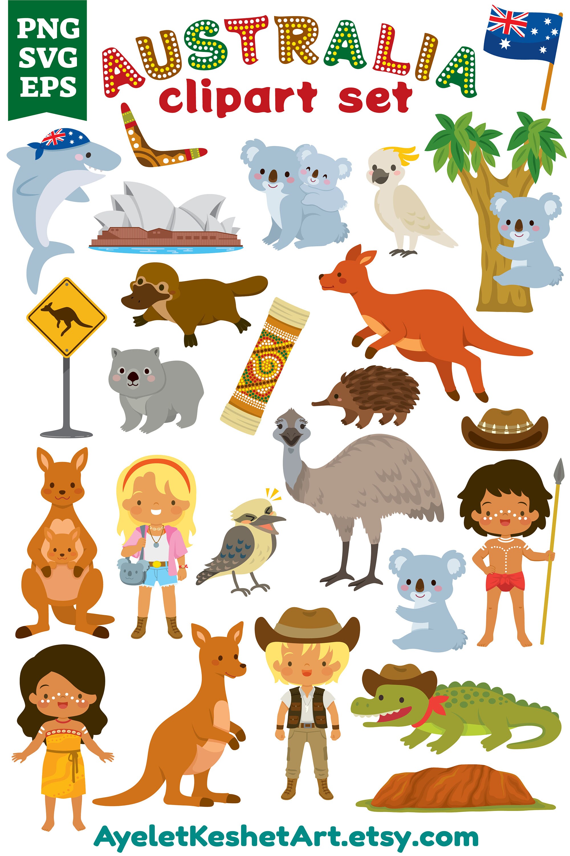 Australia Clipart Bundle. Cute Australian Animals Australian - Etsy