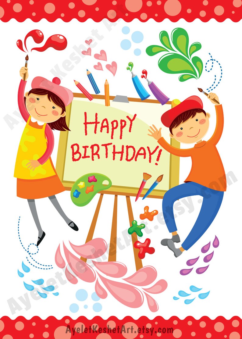 Cute Birthday Card for Kids Creative Boy and Girl A6 Printable Happy ...
