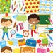 School Kids Clipart Set & Digital Paper. Digital Clipart Bundle for ...