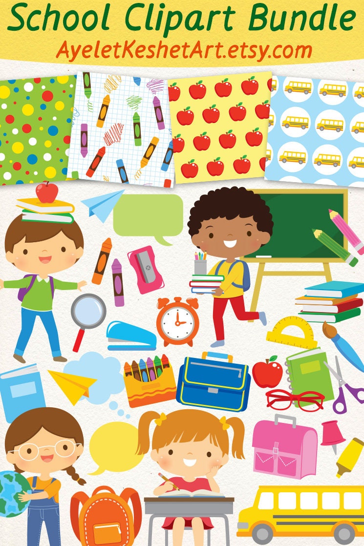School Kids Clipart Set & Digital Paper. Digital Clipart - Etsy Israel