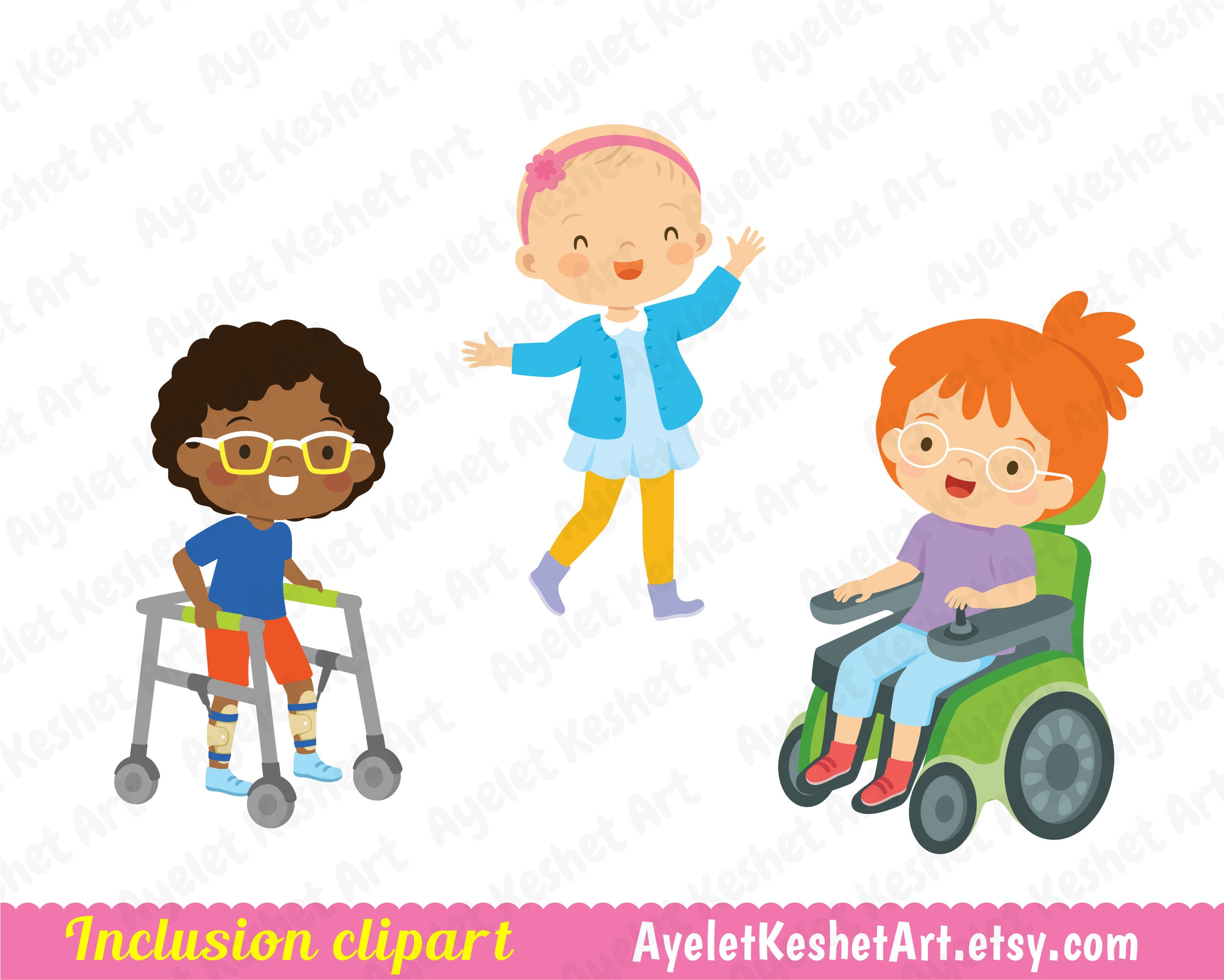 Inclusion Clipart Set. Kids Showcasing Inclusivity Through Diversity of ...