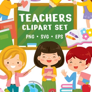 Teacher Clipart / School Clipart Set. School Kids and Cute Friendly ...