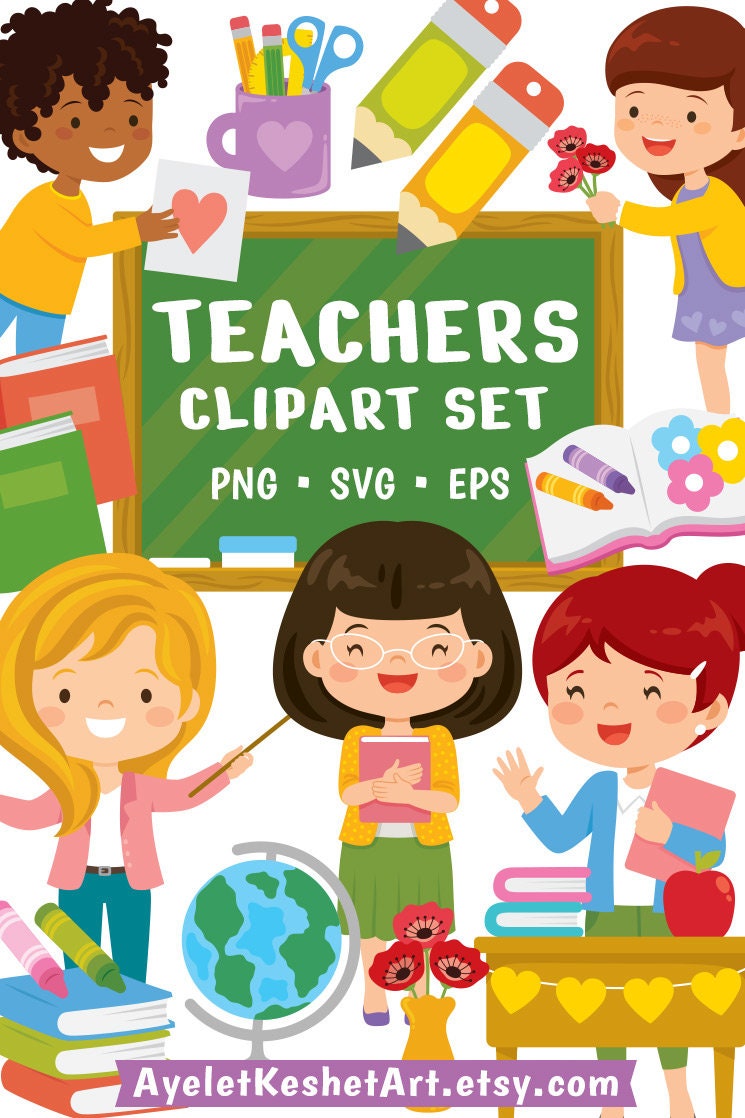 Teacher Clipart / School Clipart Set. School Kids and Cute Friendly ...