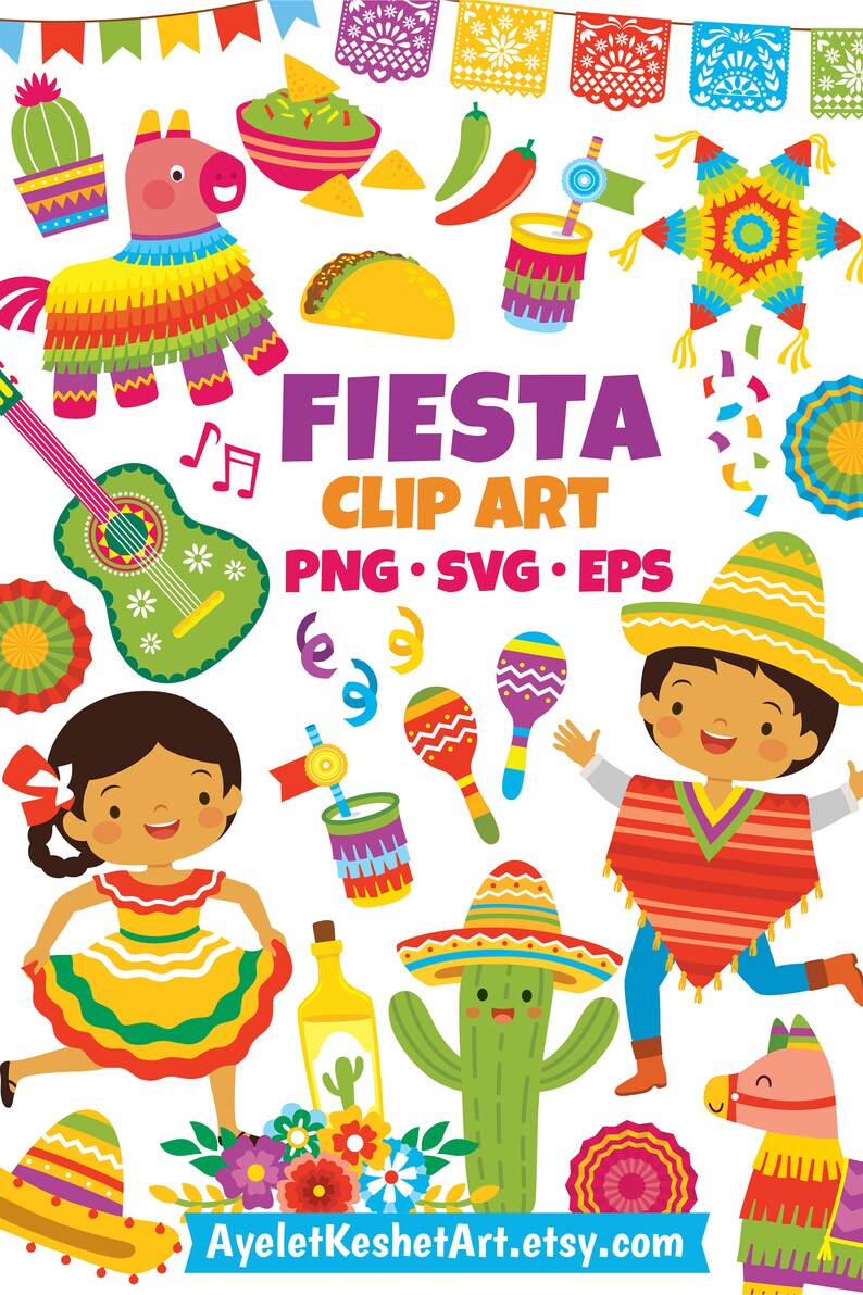 Fiesta Clipart Set Cute Graphics of Mexican Party and Cinco - Etsy