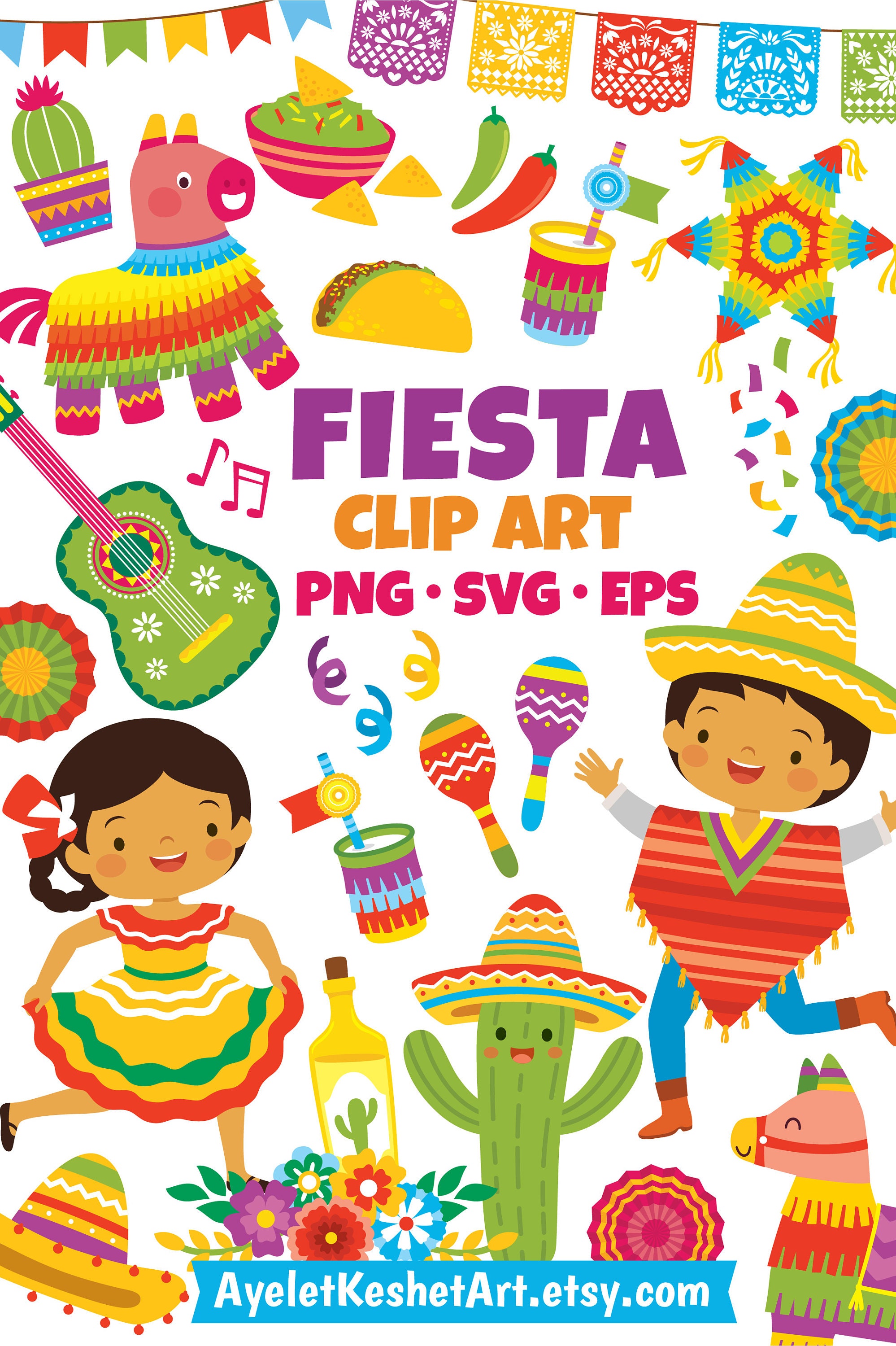 Fiesta Clipart Set Cute Graphics of Mexican Party and Cinco De Mayo ...