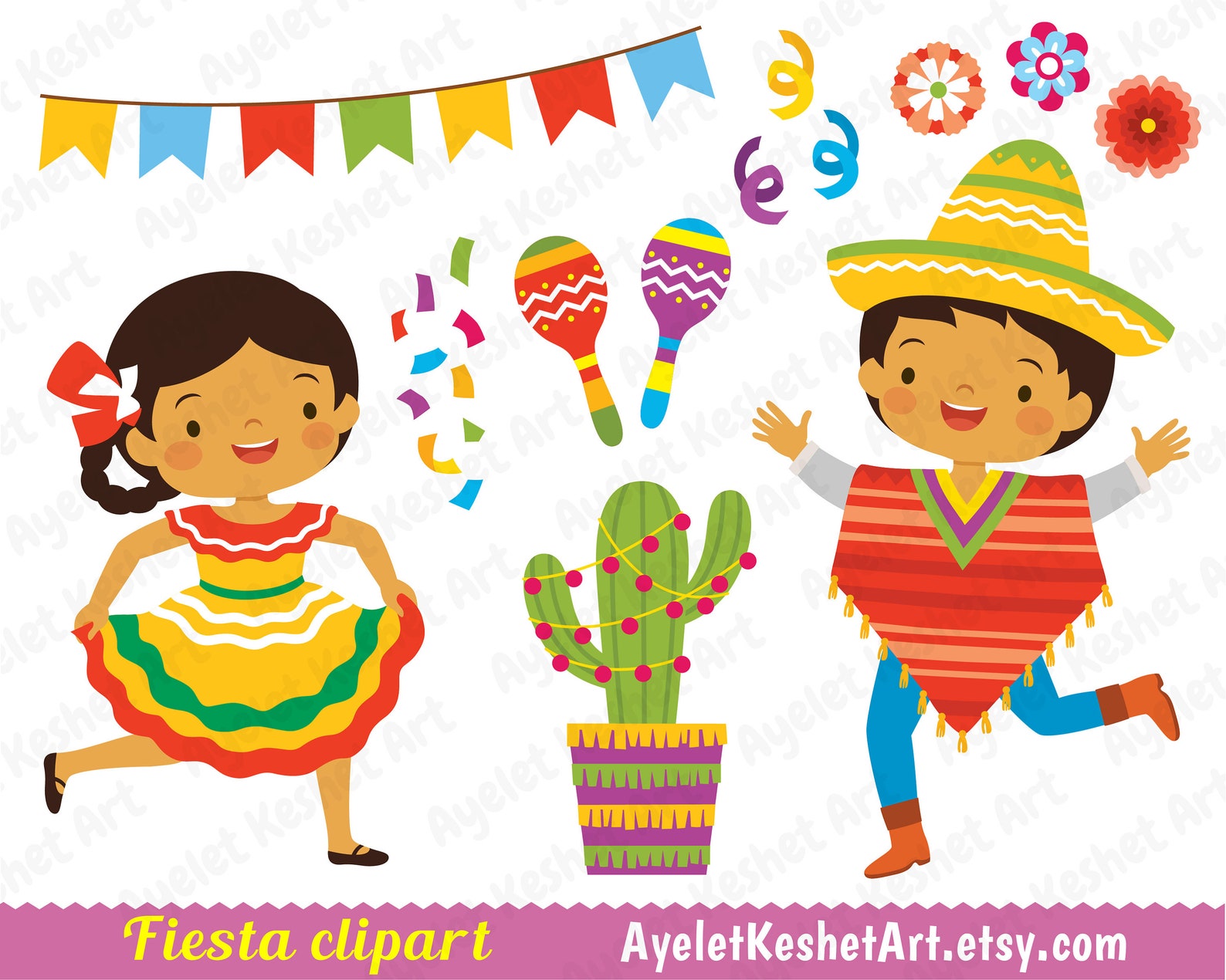 Fiesta Clipart Set - Cute Graphics of Mexican Party and Cinco De Mayo ...