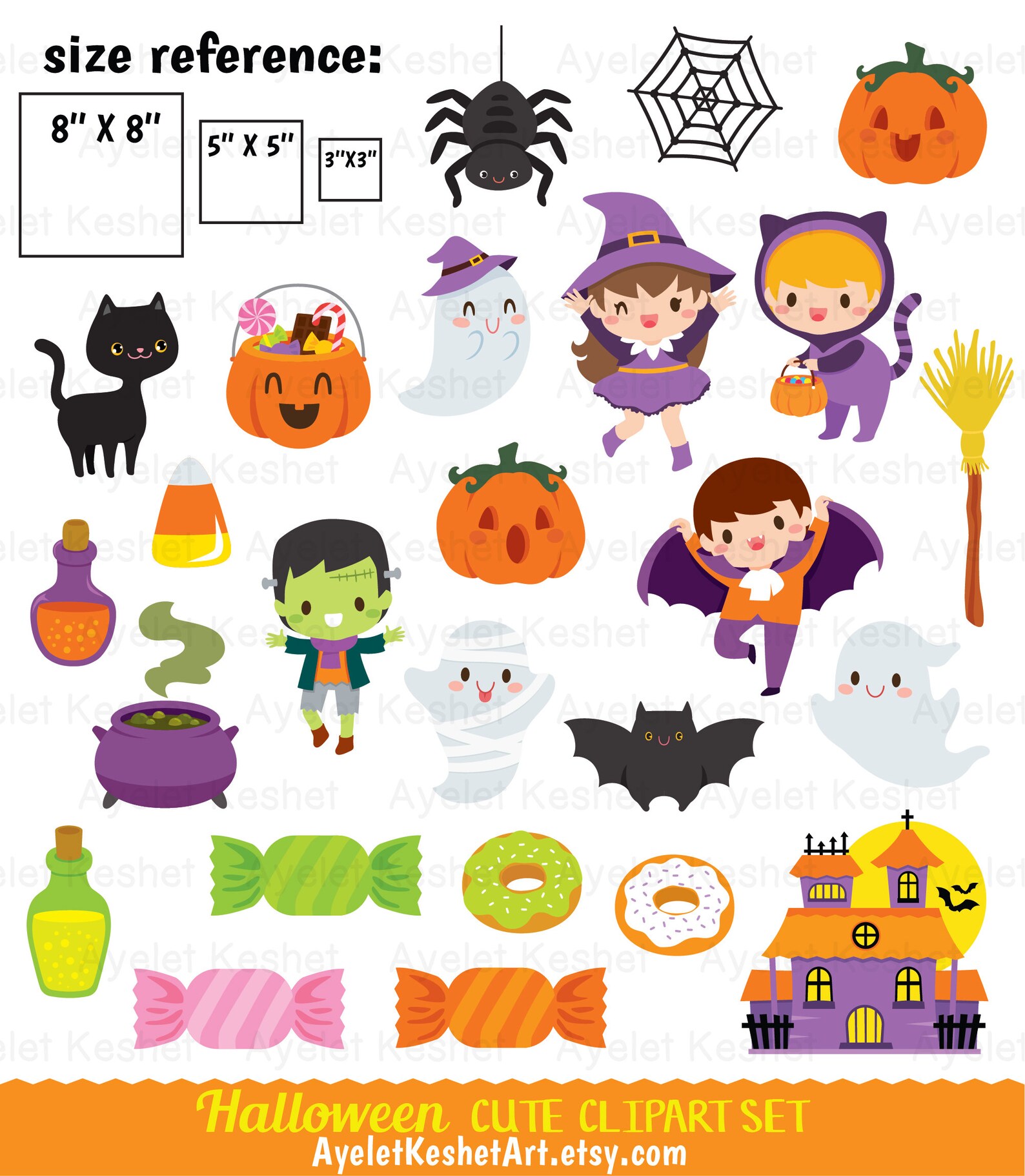 Kawaii Halloween Clipart Set. Cute Digital Clipart Bundle for - Etsy
