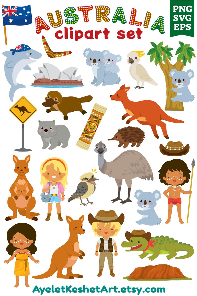 Australia Clipart Bundle. Cute Australian Animals, Australian Symbols ...
