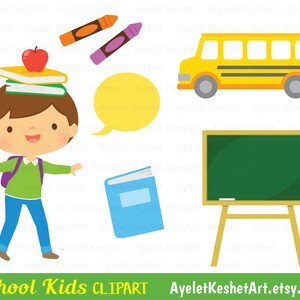 School Kids Clipart Set & Digital Paper. Digital Clipart Bundle for ...