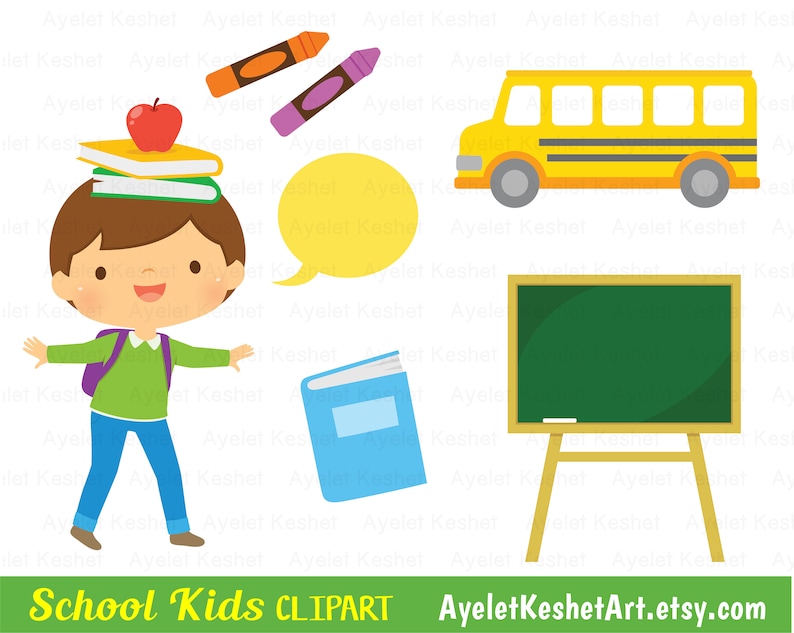 School Kids Clipart Set & Digital Paper. Digital Clipart Bundle for ...