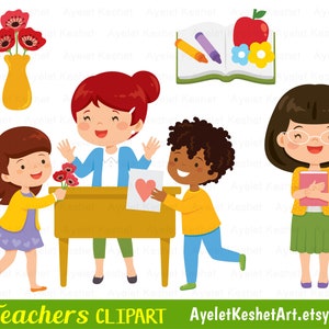Teacher Clipart / School Clipart Set. School Kids and Cute Friendly ...