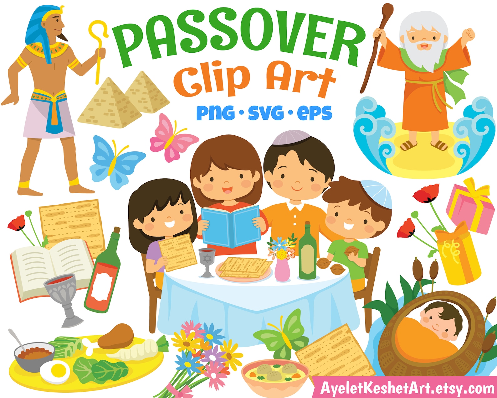Passover Clipart Set. Cute Passover or Pesach Symbols for - Etsy