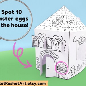 Easter Bunny Paper Craft With a House and Easter Eggs. Printable Easter ...
