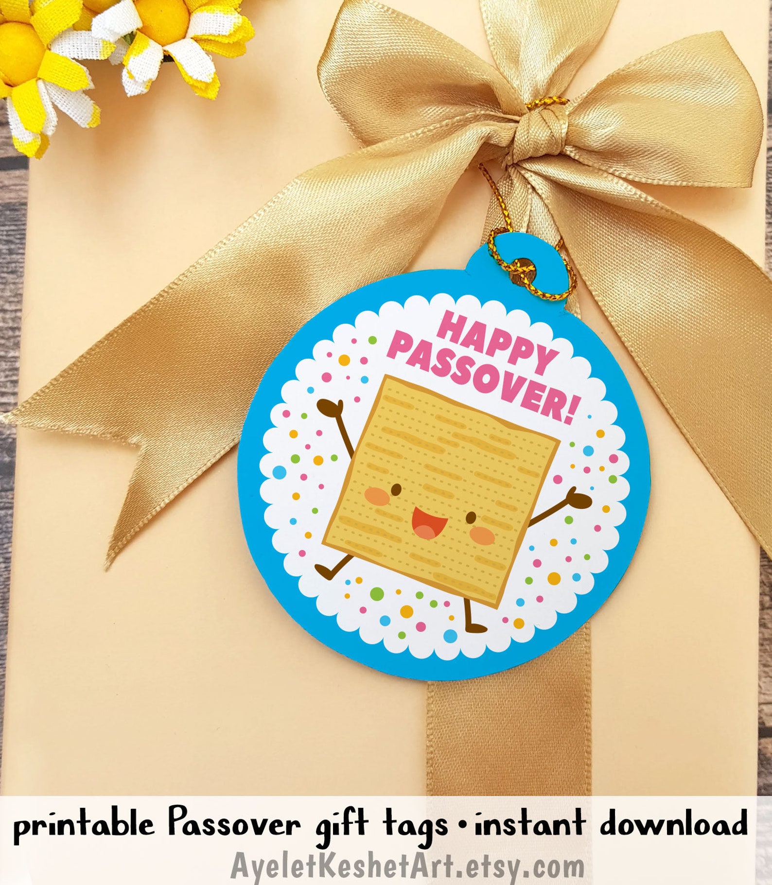 Happy Passover Printable Gift Tag With a Cute Illustration of a Cartoon ...
