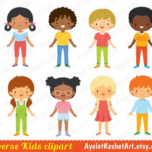 Diverse Kids Clipart. Multi Ethnic Children (white, Asian and Black ...