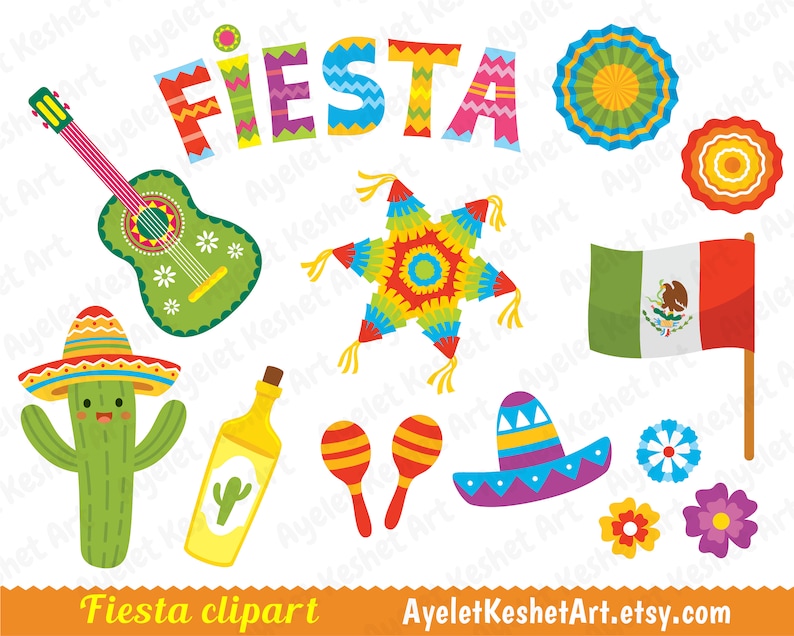 Fiesta Clipart Set - Cute Graphics of Mexican Party and Cinco De Mayo ...
