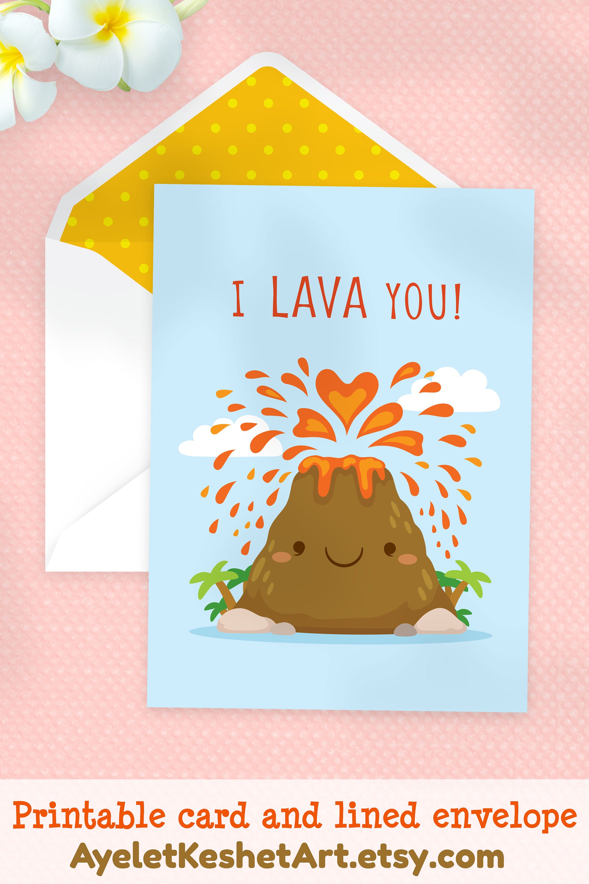 Printable I Love You Card & Lined Envelope 'I Lava You'. Cute Kawaii ...