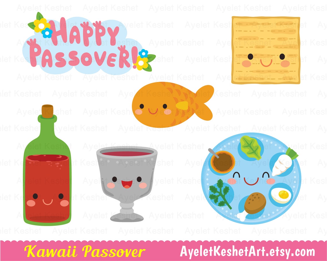 Passover Clipart With Kawaii Characters. Cute Passover or - Etsy