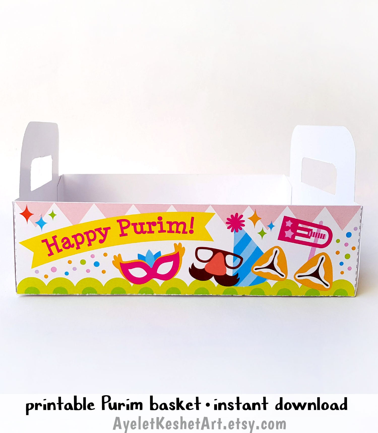 Printable Happy Purim Basket for a Purim Gift or Mishloach Manot sweets ...