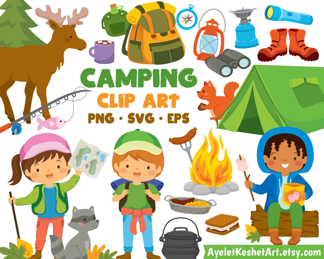 Camping Clipart Set. Travel and Outdoors Activities, Camping Gear and ...