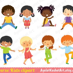 Diverse Kids Clipart. Multi Ethnic Children (white, Asian and Black ...