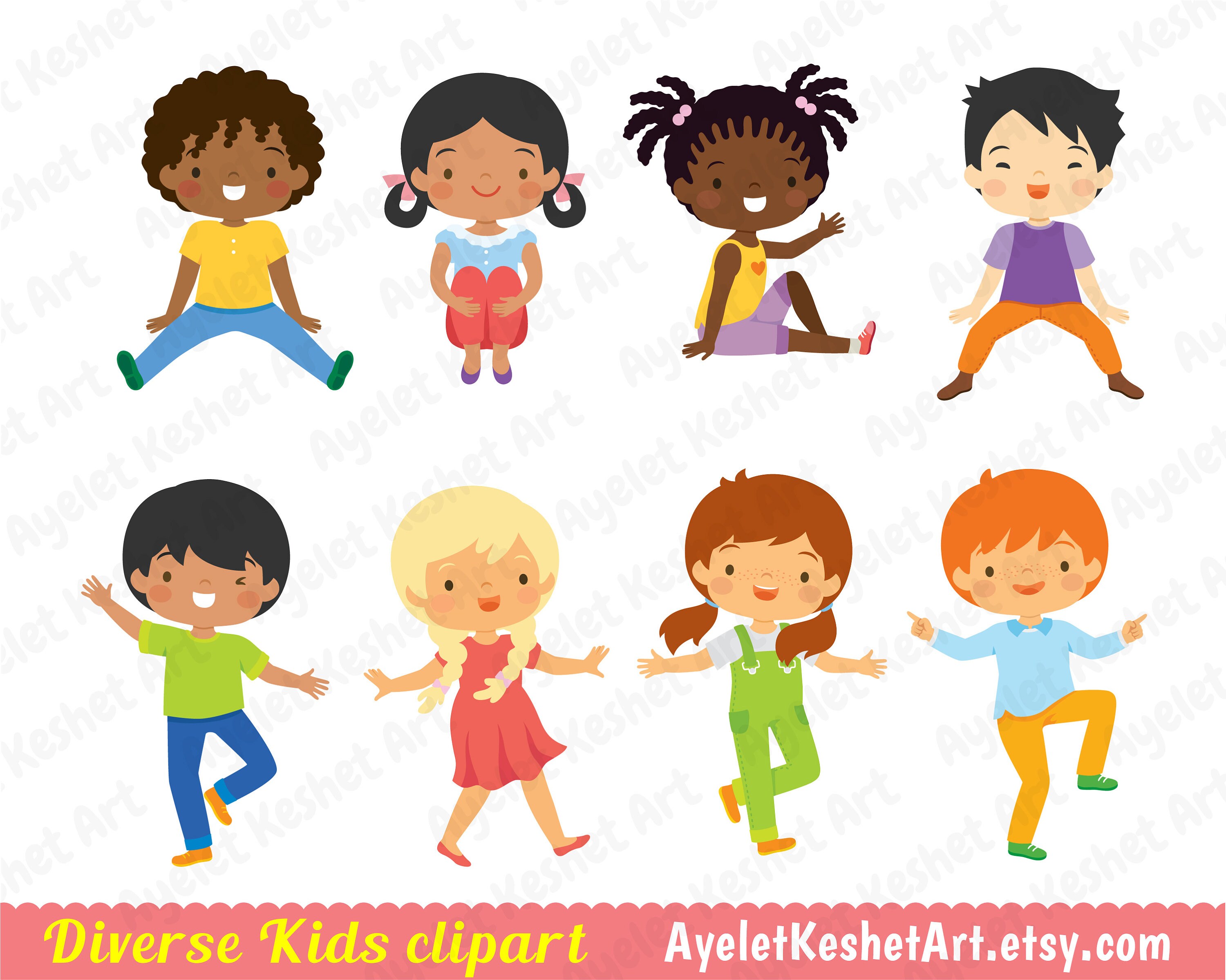 Diverse Kids Clipart. Multi Ethnic Children (white, Asian and Black ...