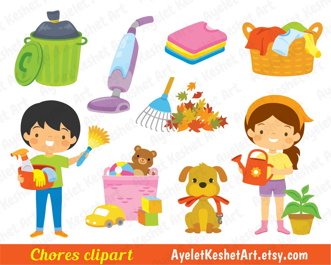 Chores Clipart Set With Icons of Housework and Responsibilities for ...