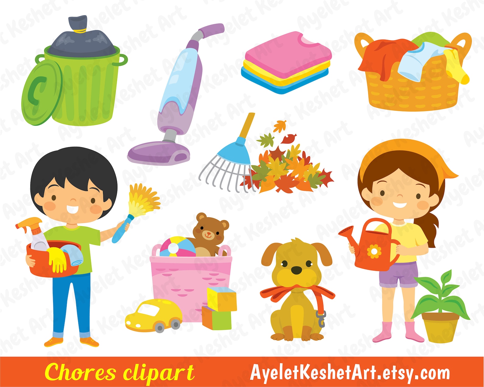 Chores Clipart Set With Icons of Housework and Responsibilities for ...
